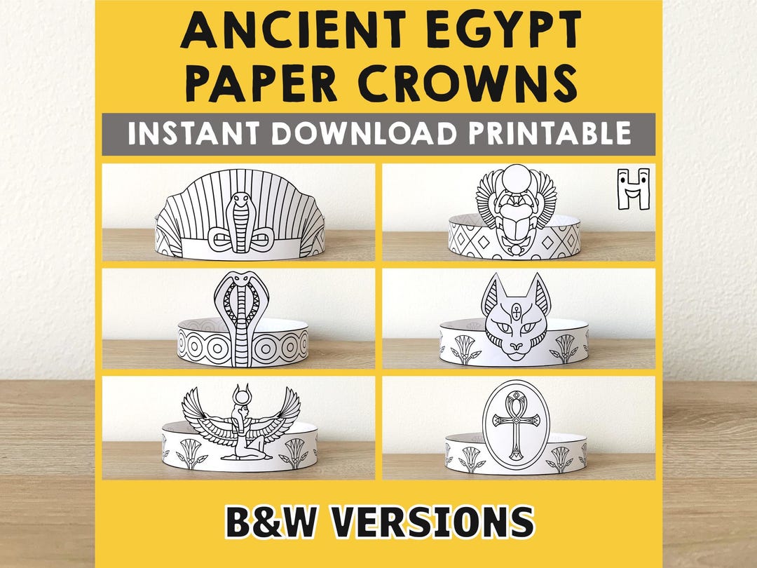 Ancient Egypt Paper Crowns Pharaoh Cobra Cleopatra Isis Scarab Cat Ankh ...