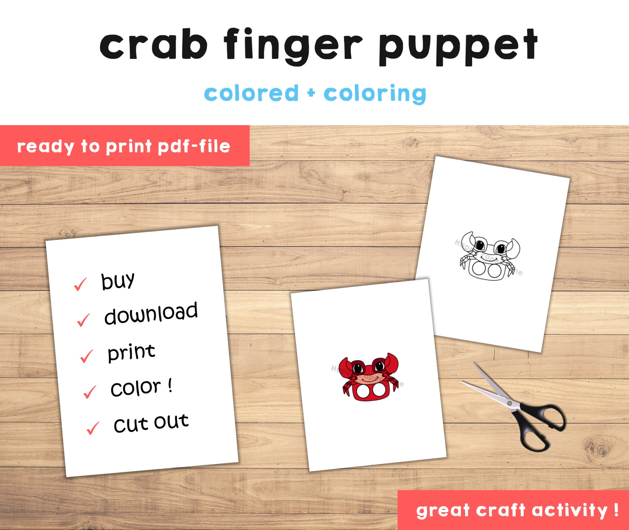Crab Paper Craft Printable Ocean Animal Finger Puppet Kids - Etsy