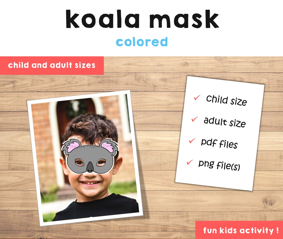 Koala Mask Printable Koala Costume Koala Birthday Theme - Etsy