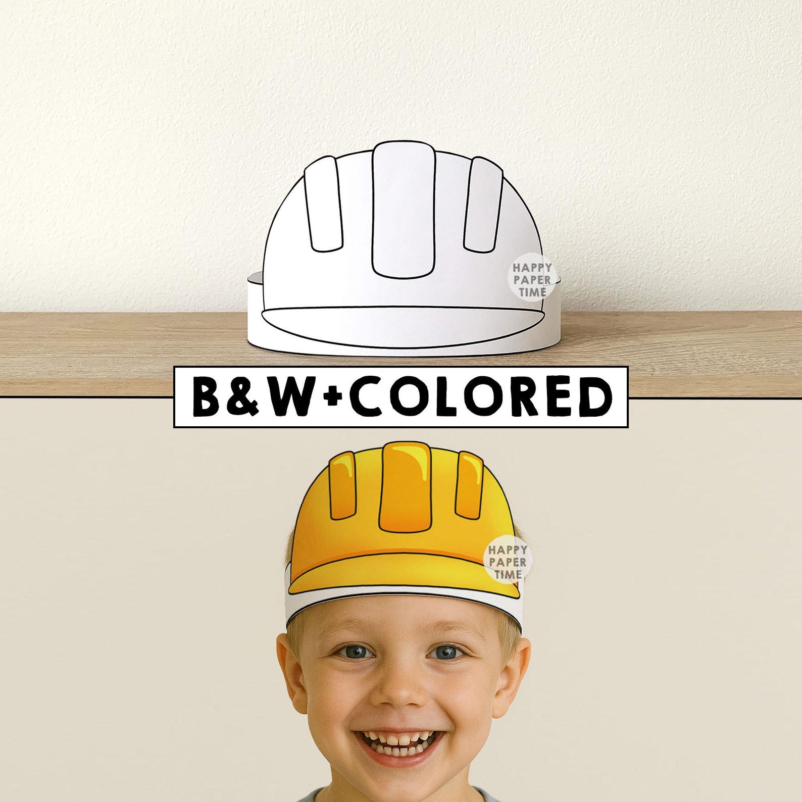 Construction Worker Builder Helmet Paper Crown Party Coloring Printable ...
