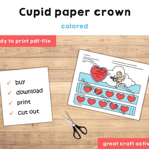 Valentine's Day Paper Crown Party Activity Cupid Printable Kids Easy ...