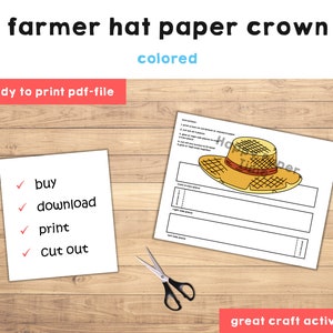 Farmer Straw Hat Gardener Paper Crown Party Printable Kids Craft ...