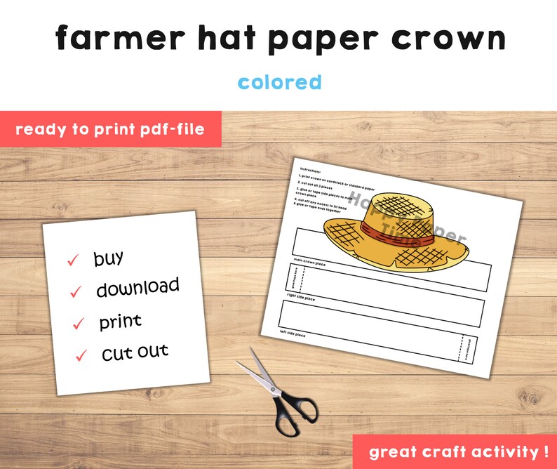 Farmer Straw Hat Gardener Paper Crown Party Printable Kids - Etsy