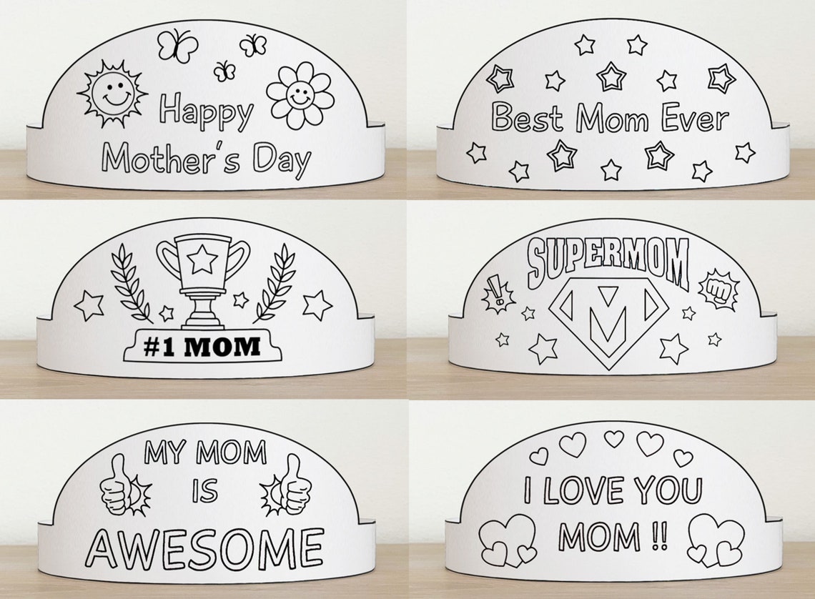 Mother's Day Paper Crown Template Birthday Party Headband Coloring ...