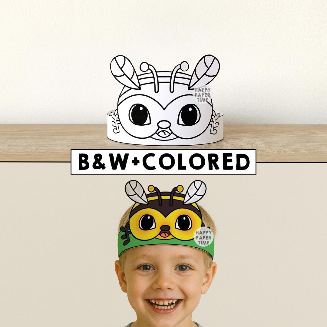 Bee Paper Crown Party Coloring Printable Kids Craft Insect Birthday ...