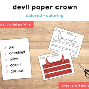 Devil Horns Paper Crown Party Coloring Printable Kids Craft Satan Hell ...