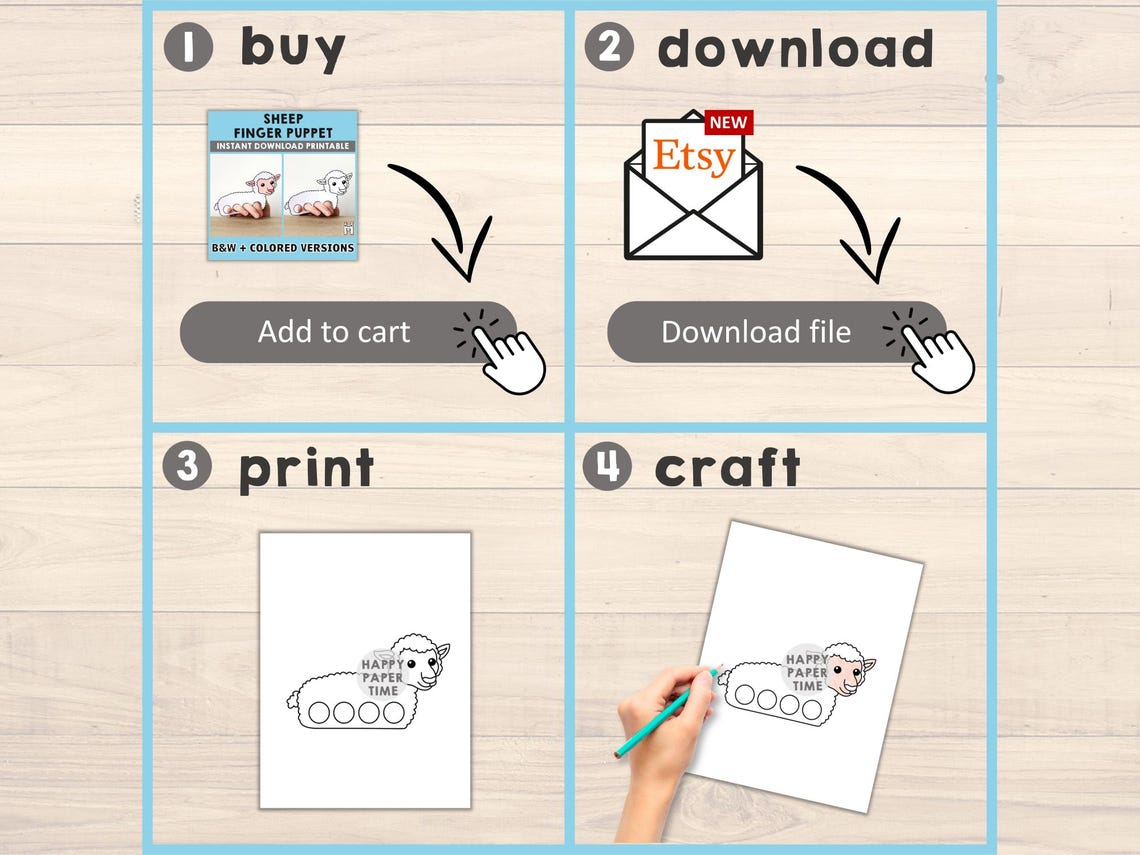 Sheep Paper Craft Printable Farm Animal Finger Puppet Pretend Play Kids ...