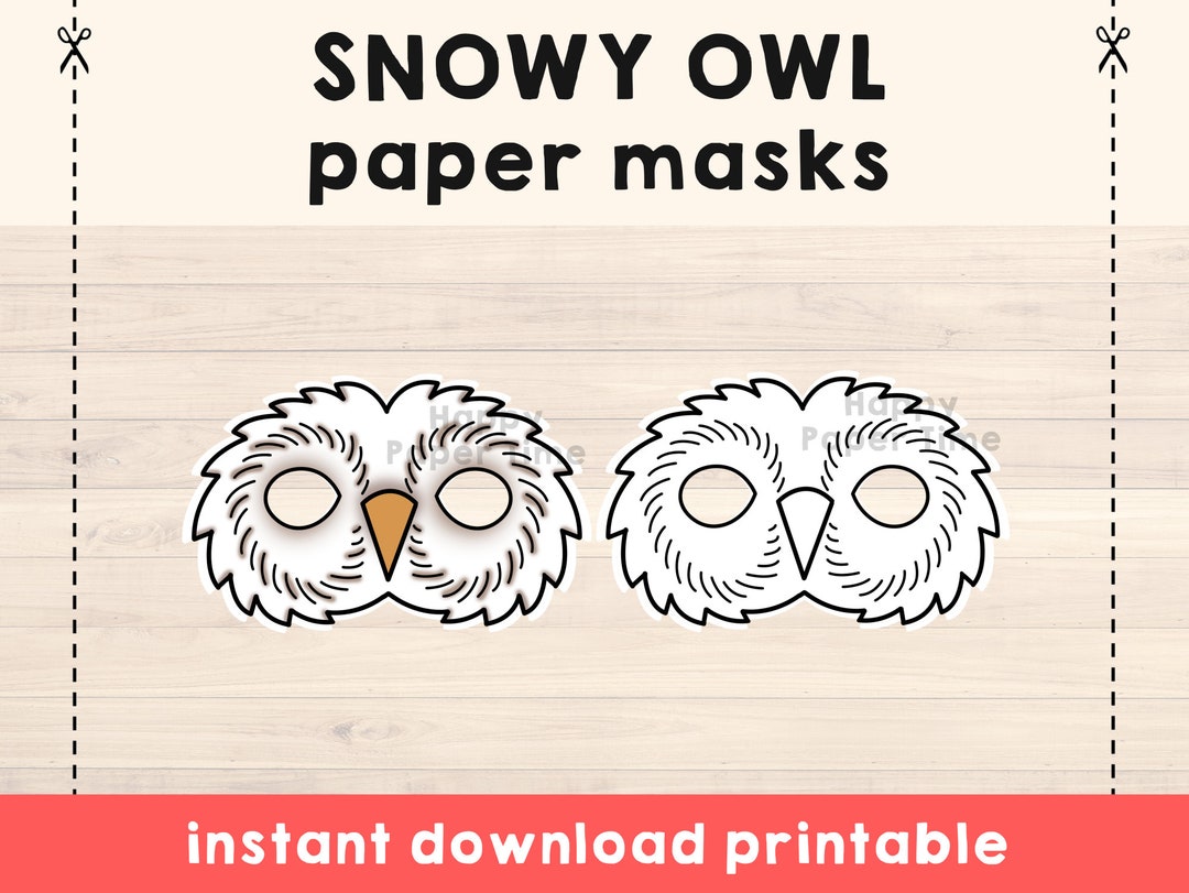 Snowy Owl Mask Paper Craft Costume Diy Polar Animal Mask Template Print ...