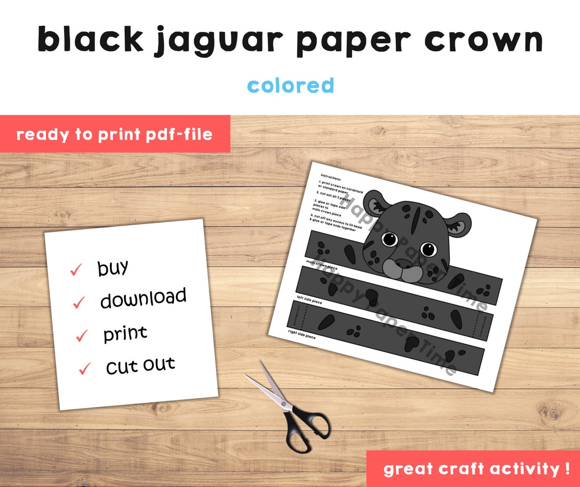Black Jaguar Panther Paper Crown Jungle Cat Animal Template - Etsy