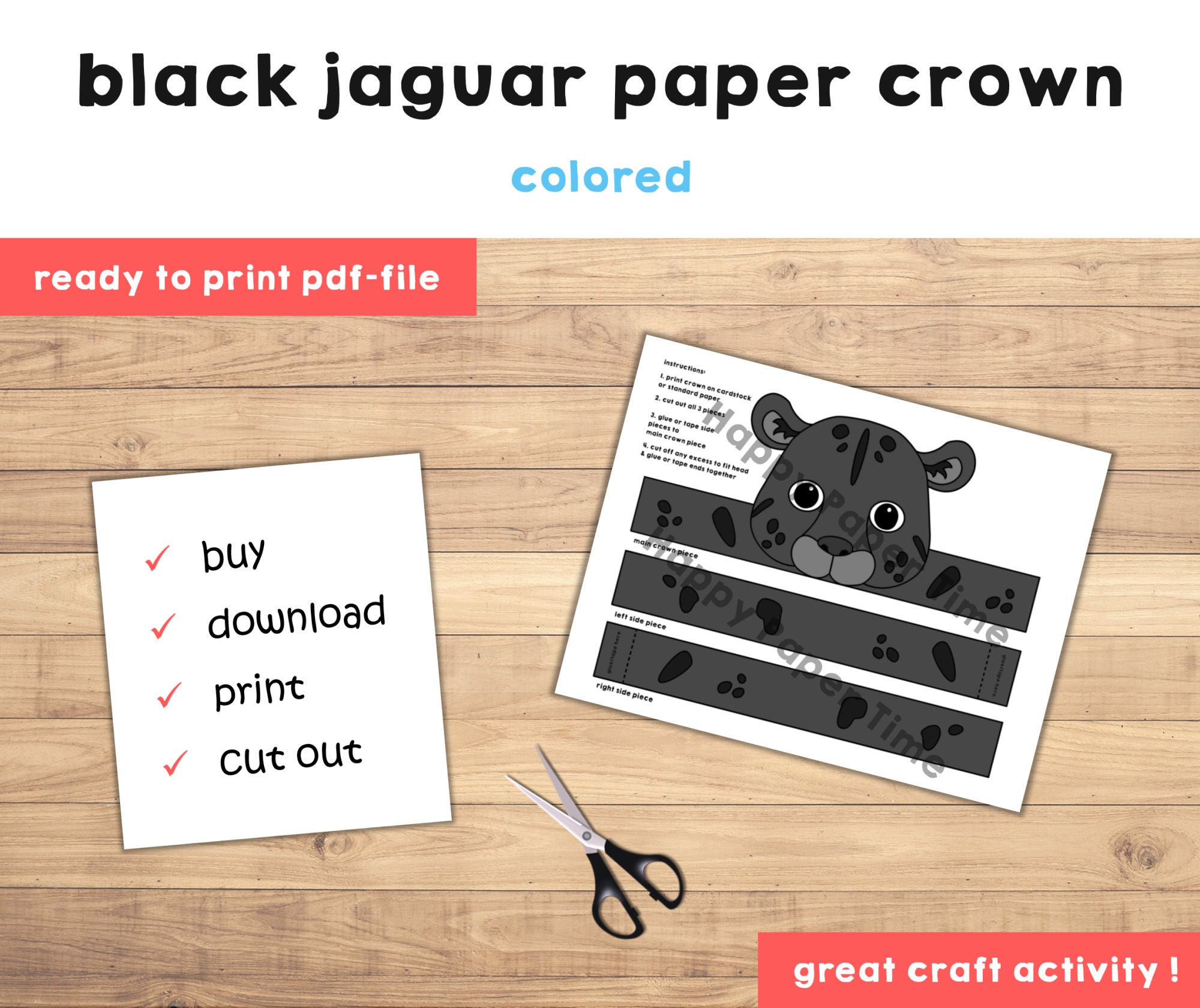 Black Jaguar Panther Paper Crown Jungle Cat Animal Template - Etsy
