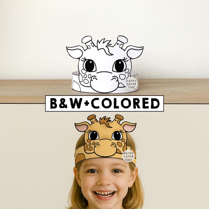 Giraffe Paper Crown Party Coloring Printable Kids Craft African ...