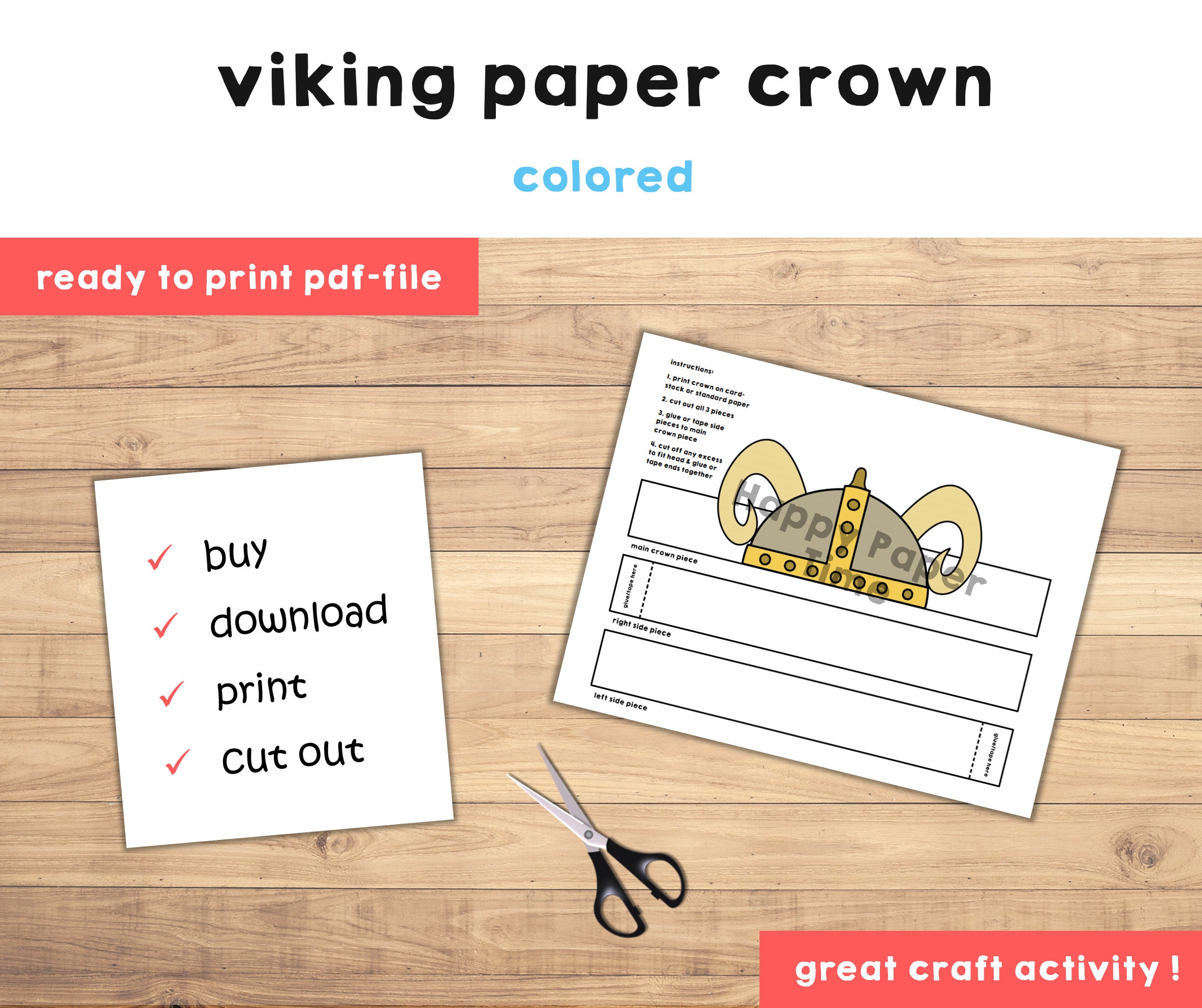Viking Paper Crown Activity Printable Kids Craft Helmet Medieval ...