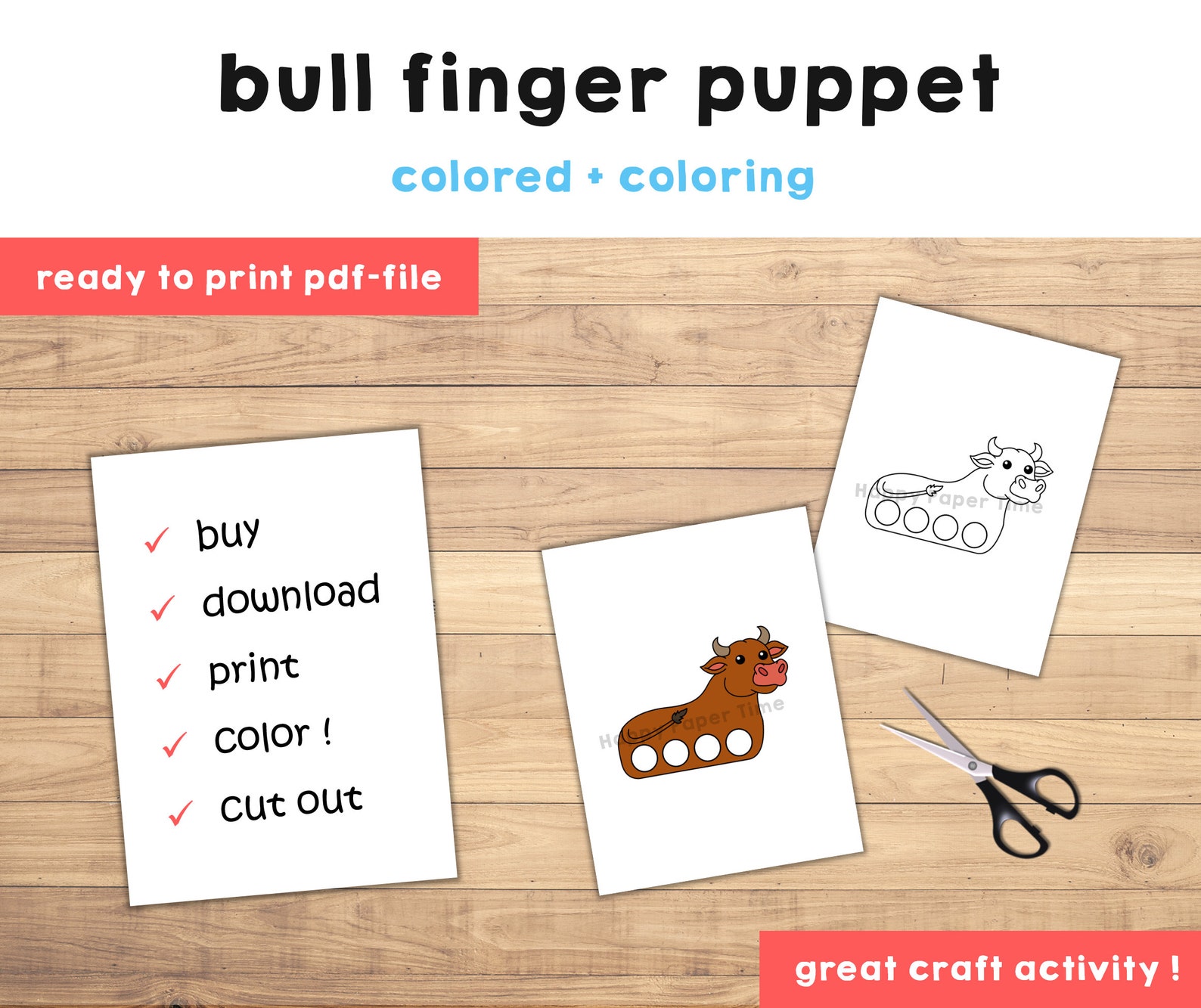 Bull Paper Craft Printable Farm Animal Finger Puppet Kids Craft Farm ...