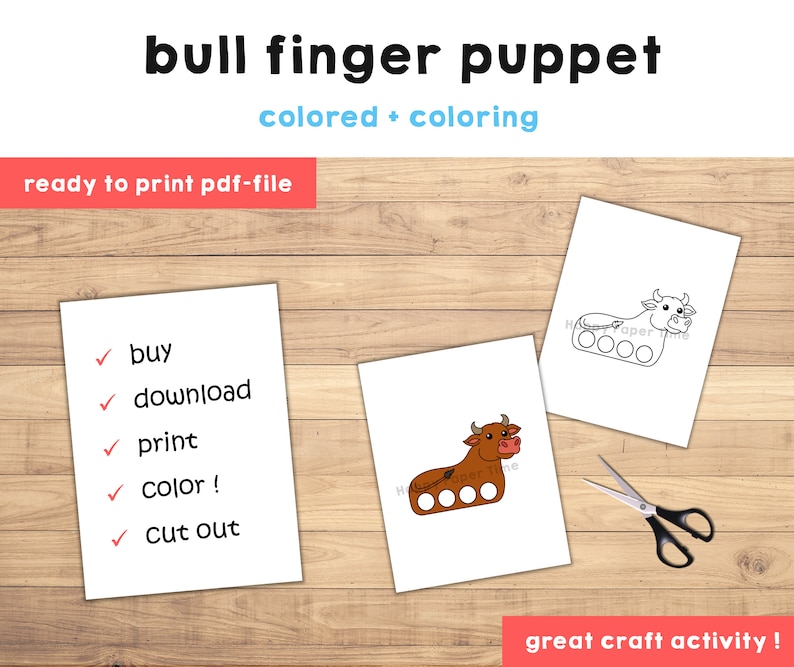 Bull Paper Craft Printable Farm Animal Finger Puppet Kids | Etsy