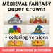Medieval Fantasy Paper Crown Coloring Headband Knight Dragon Princess ...