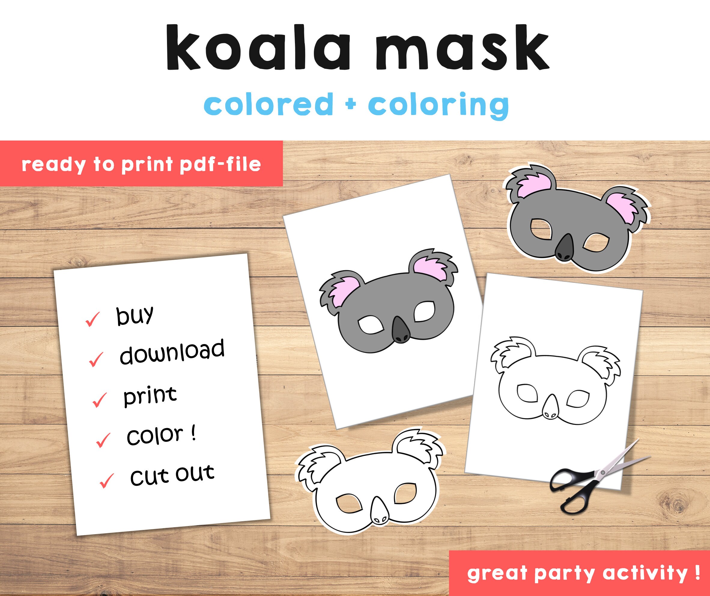 Koala Mask Printable Koala Costume Koala Birthday Theme - Etsy