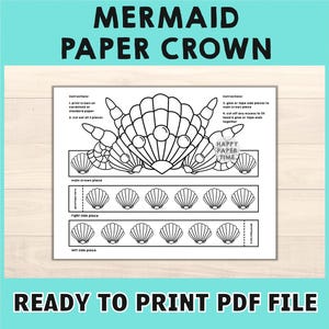 Mermaid Paper Crown Coloring Printable Kids Craft Mermaid Birthday ...