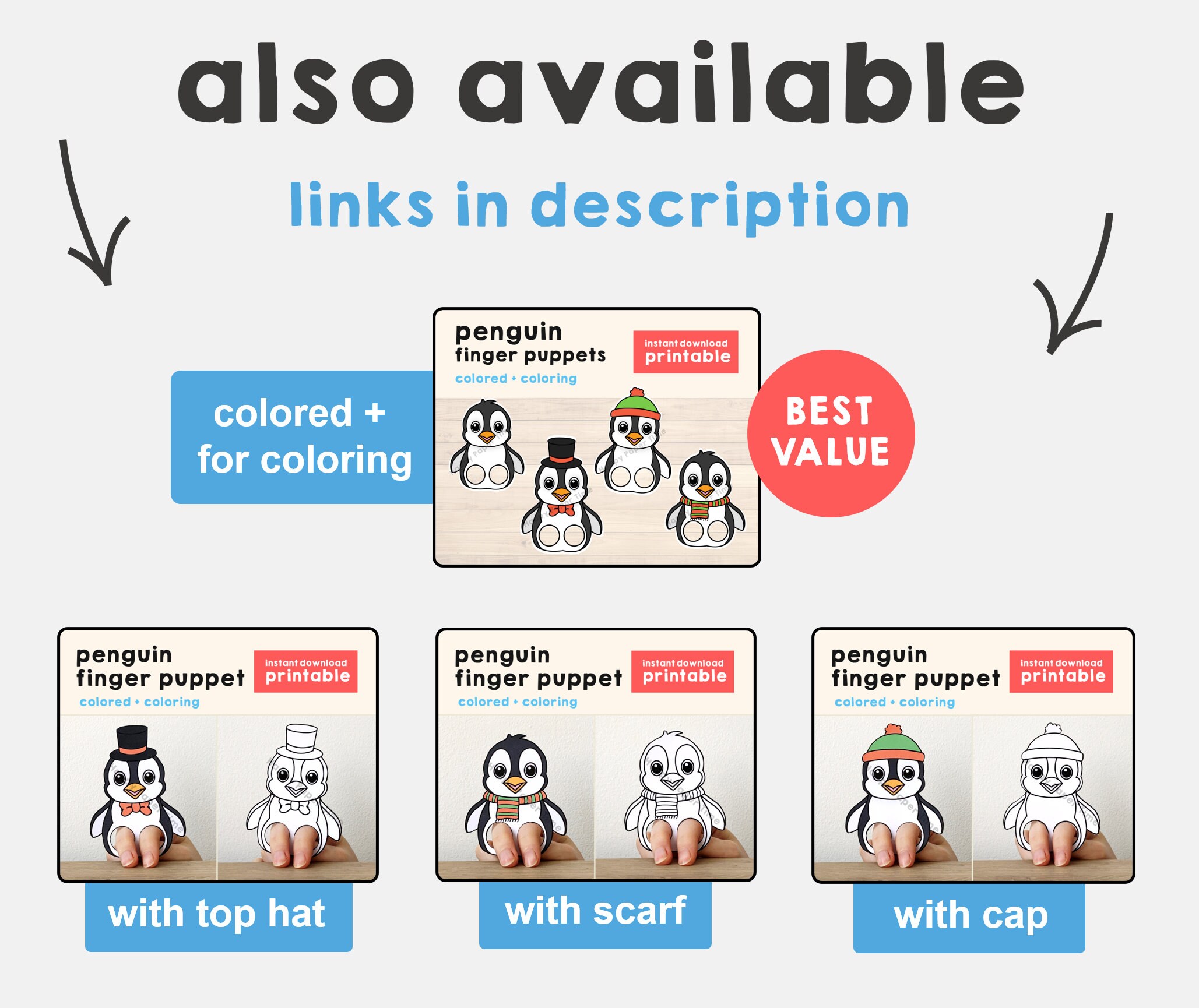 Penguin Paper Craft Printable Finger Puppet Template Kids Craft ...