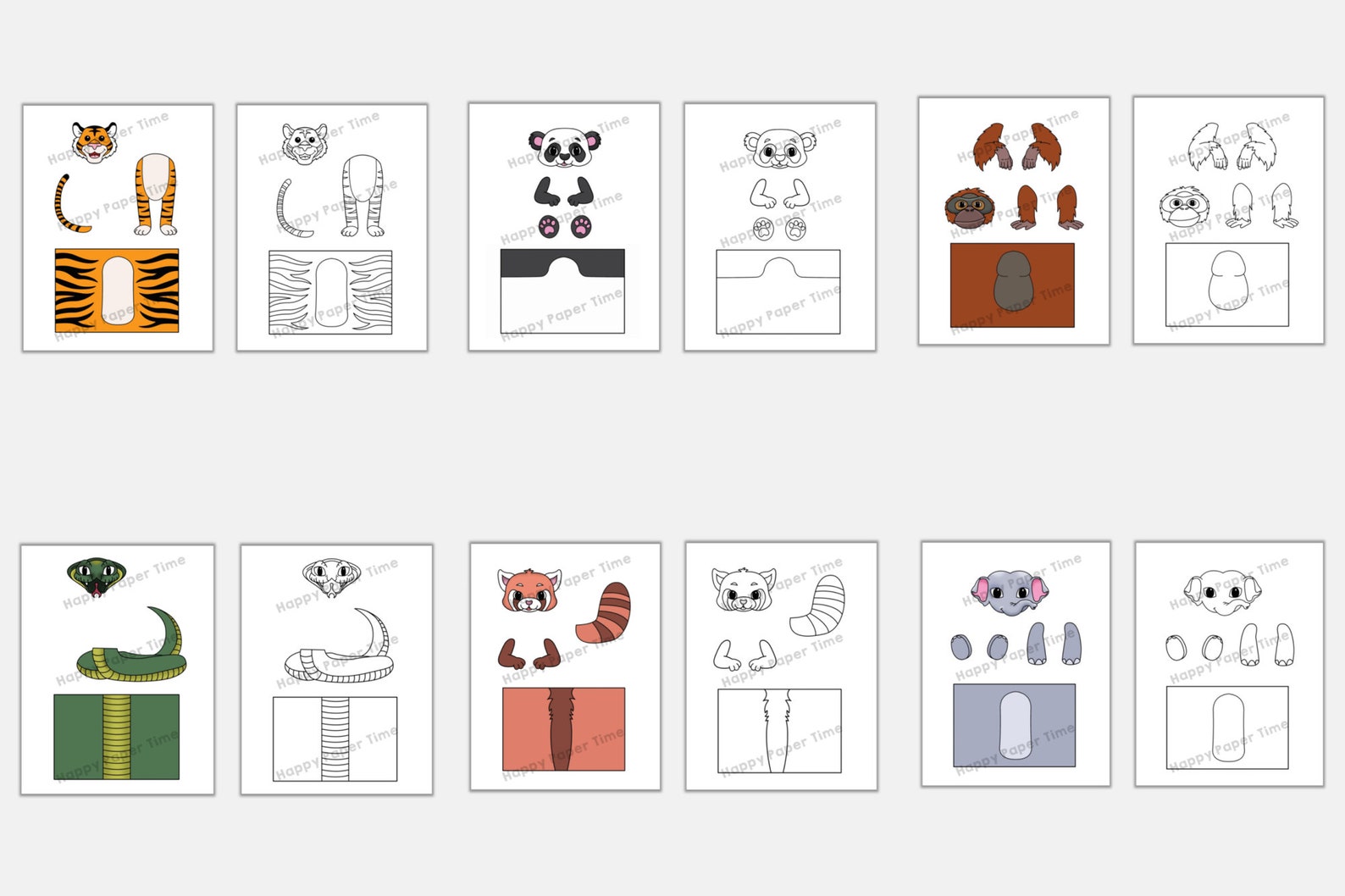 Asian Animals Toilet Paper Roll Craft Safari Party Coloring - Etsy