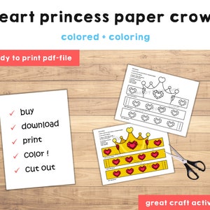 Heart Princess Paper Crown Party Activity Printable Kids Easy Craft ...