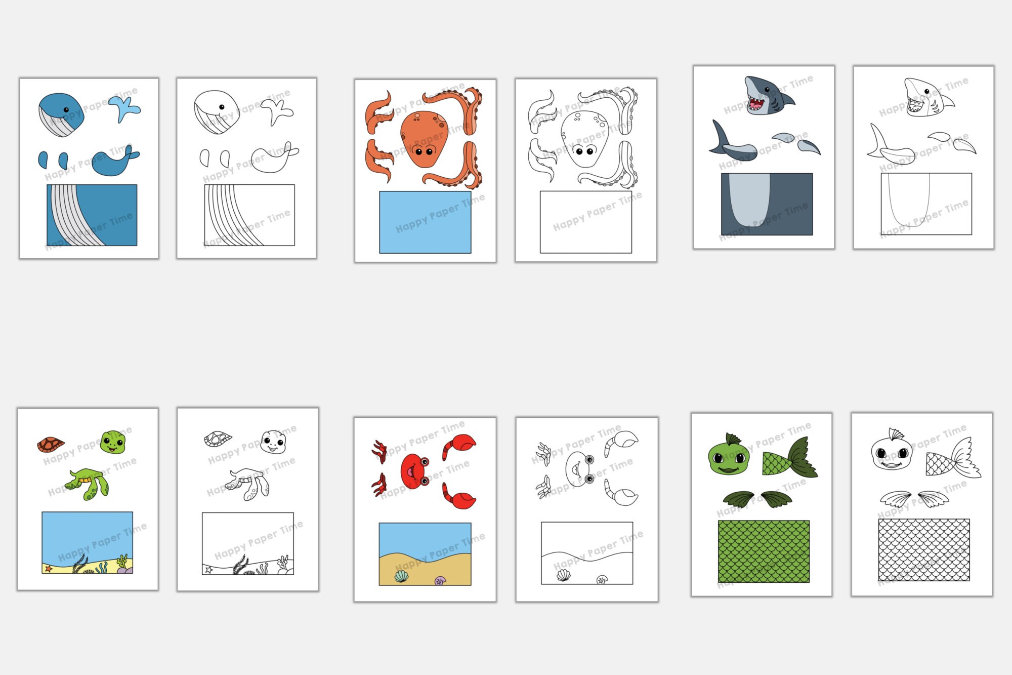 Ocean Animals Toilet Paper Roll Craft Wild Party Coloring - Etsy