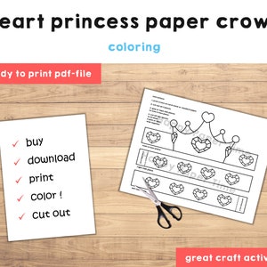 Heart Princess Paper Crown Party Activity Printable Kids Easy - Etsy