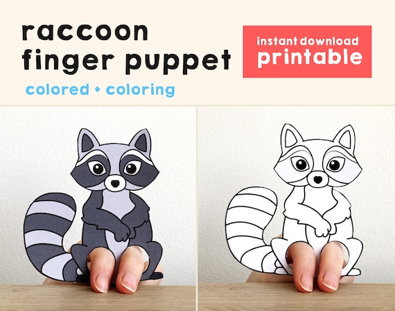 Raccoon Paper Craft Printable Woodland Animal Finger Puppet - Etsy Finland