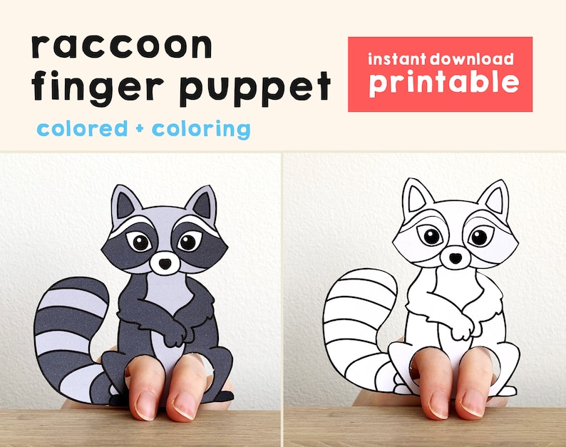 Raccoon Paper Craft Printable Woodland Animal Finger Puppet - Etsy