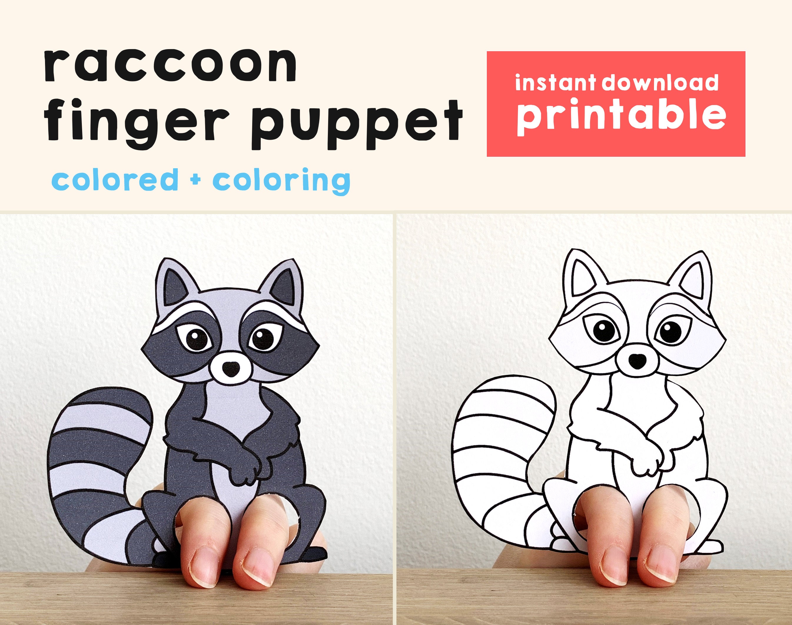 Raccoon Paper Craft Printable Woodland Animal Finger Puppet | Etsy