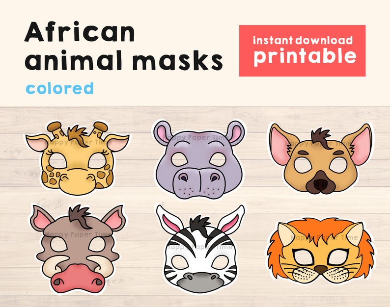 African Masks Animal Template Giraffe Hippo Lion Zebra Hyena - Etsy