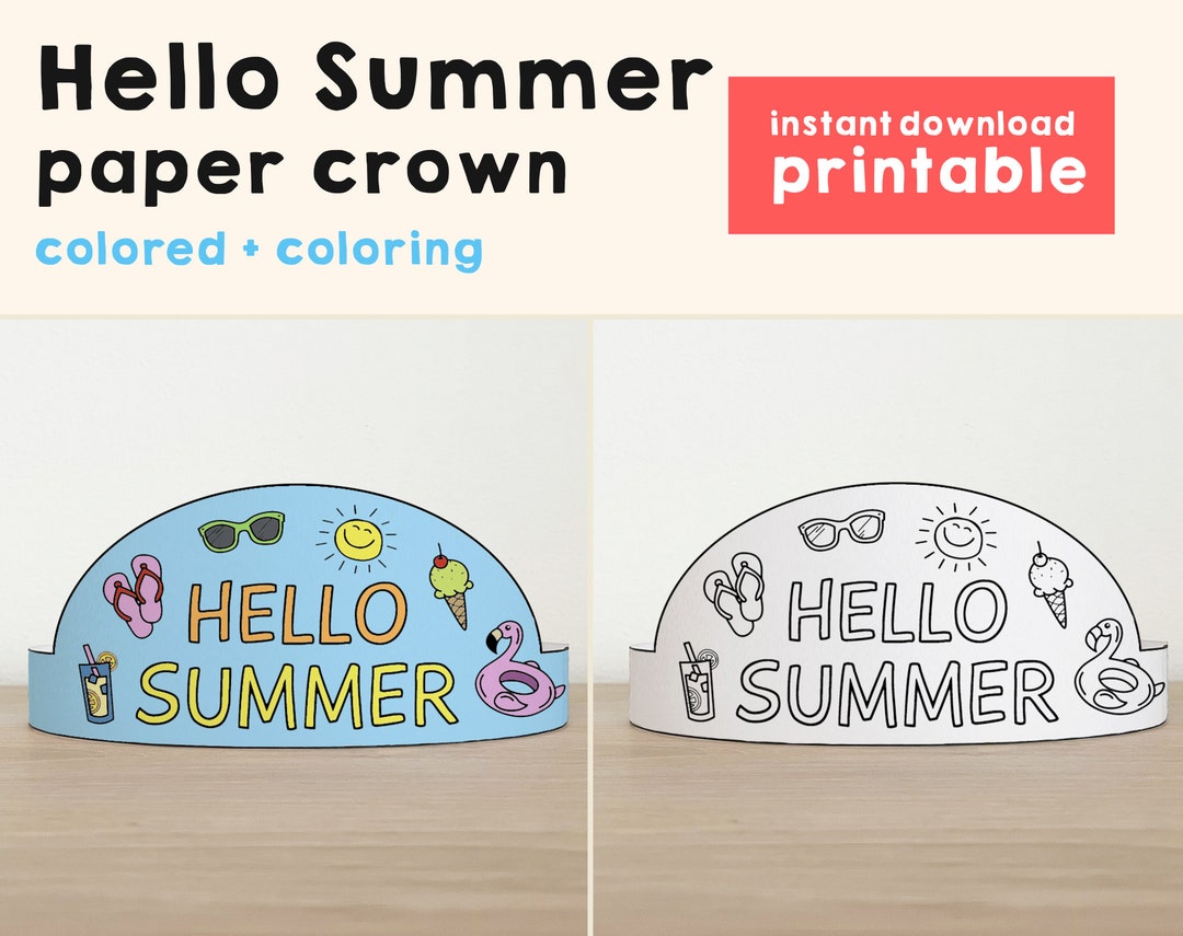 Summer Paper Crowns Printable Kids Craft Coloring Birthday Party Favor ...