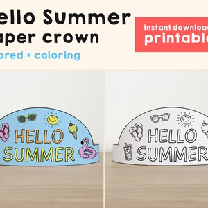 Summer Paper Crowns Printable Kids Craft Coloring Birthday - Etsy
