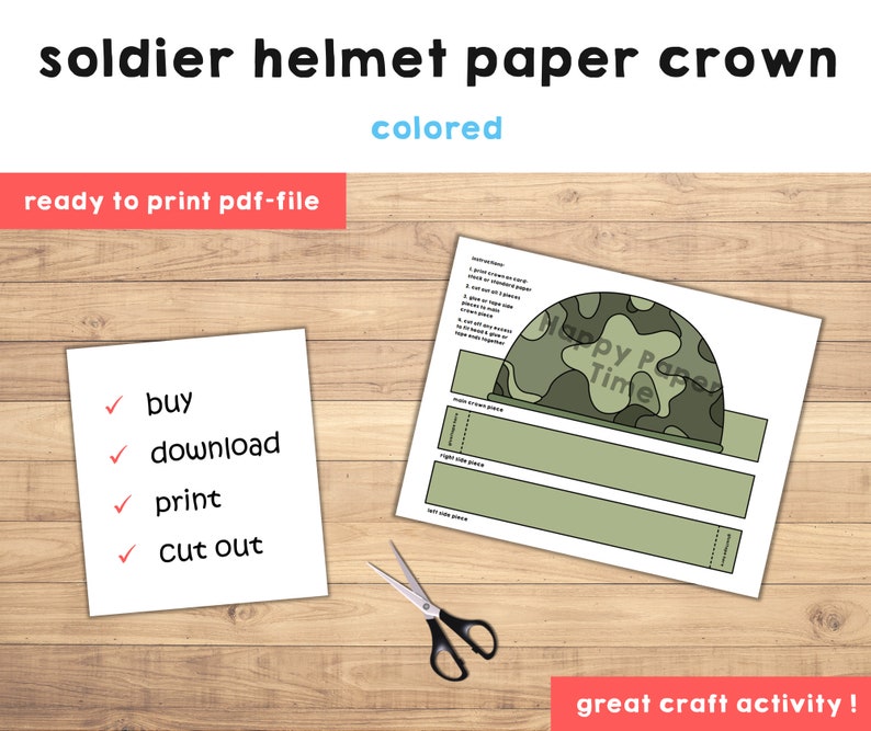 Soldier Helmet Paper Crown Headband Military Army Veteran Day | Etsy