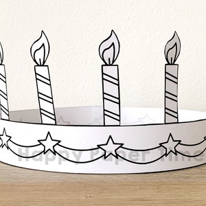 Birthday Paper Crown Party Coloring Printable Kids Craft Cake Candle ...