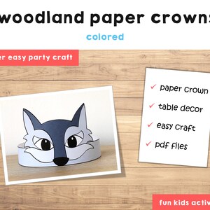 Woodland Animals Paper Crowns Activity Printable Kids Craft Woodland ...