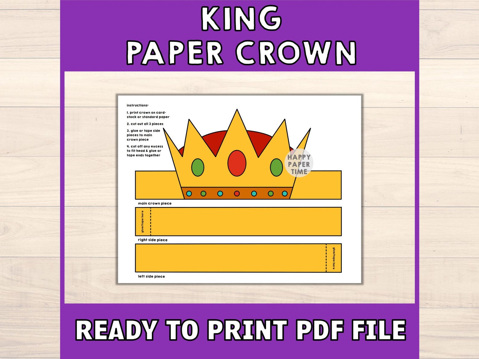 King Paper Crown Template Fantasy Medieval Party Headband Costume ...