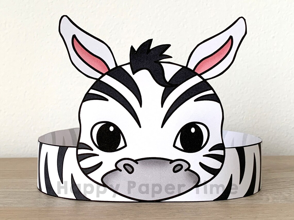 Zebra Paper Crown Party Coloring Printable Kids Craft African | Etsy