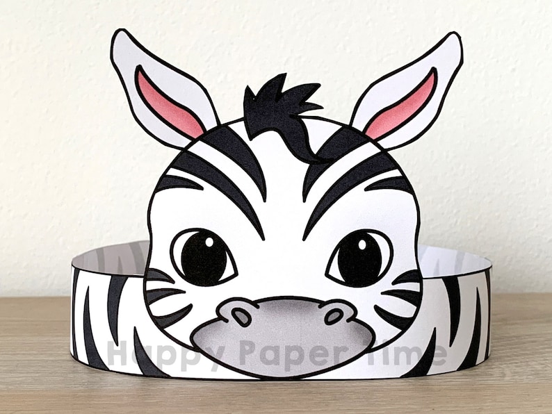 Zebra Paper Crown Party Coloring Printable Kids Craft African | Etsy