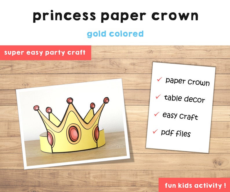 Princess Paper Crown Coloring Printable Kid Craft Princess Birthday ...