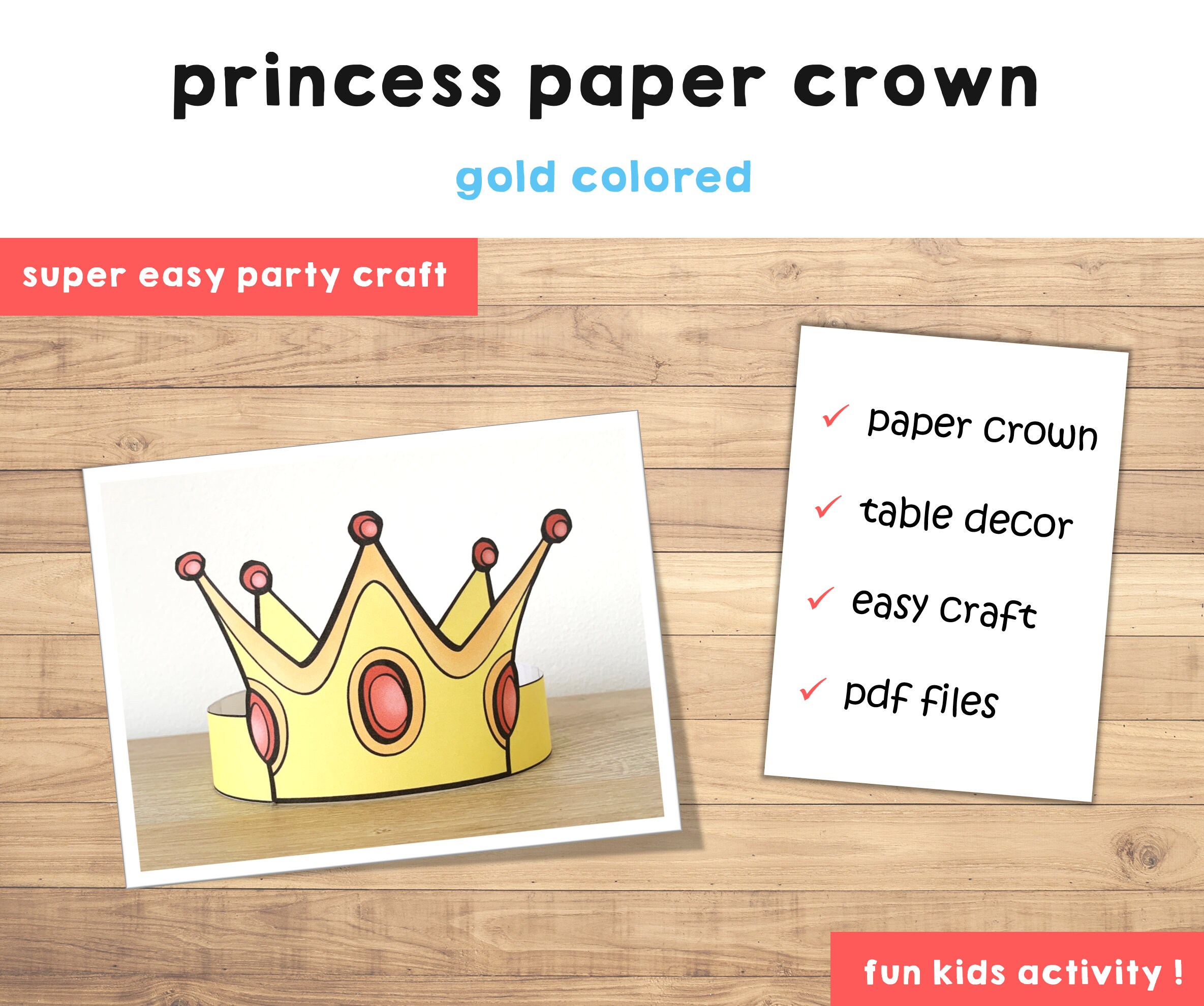 Princess Paper Crown Coloring Printable Kid Craft Princess - Etsy