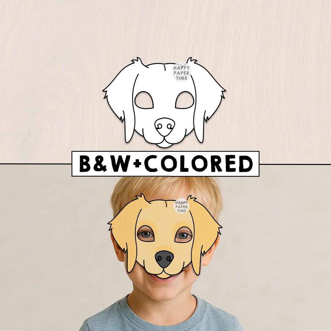 Golden Retriever Dog Mask Animal Mask Party Favor Labrador Printable ...