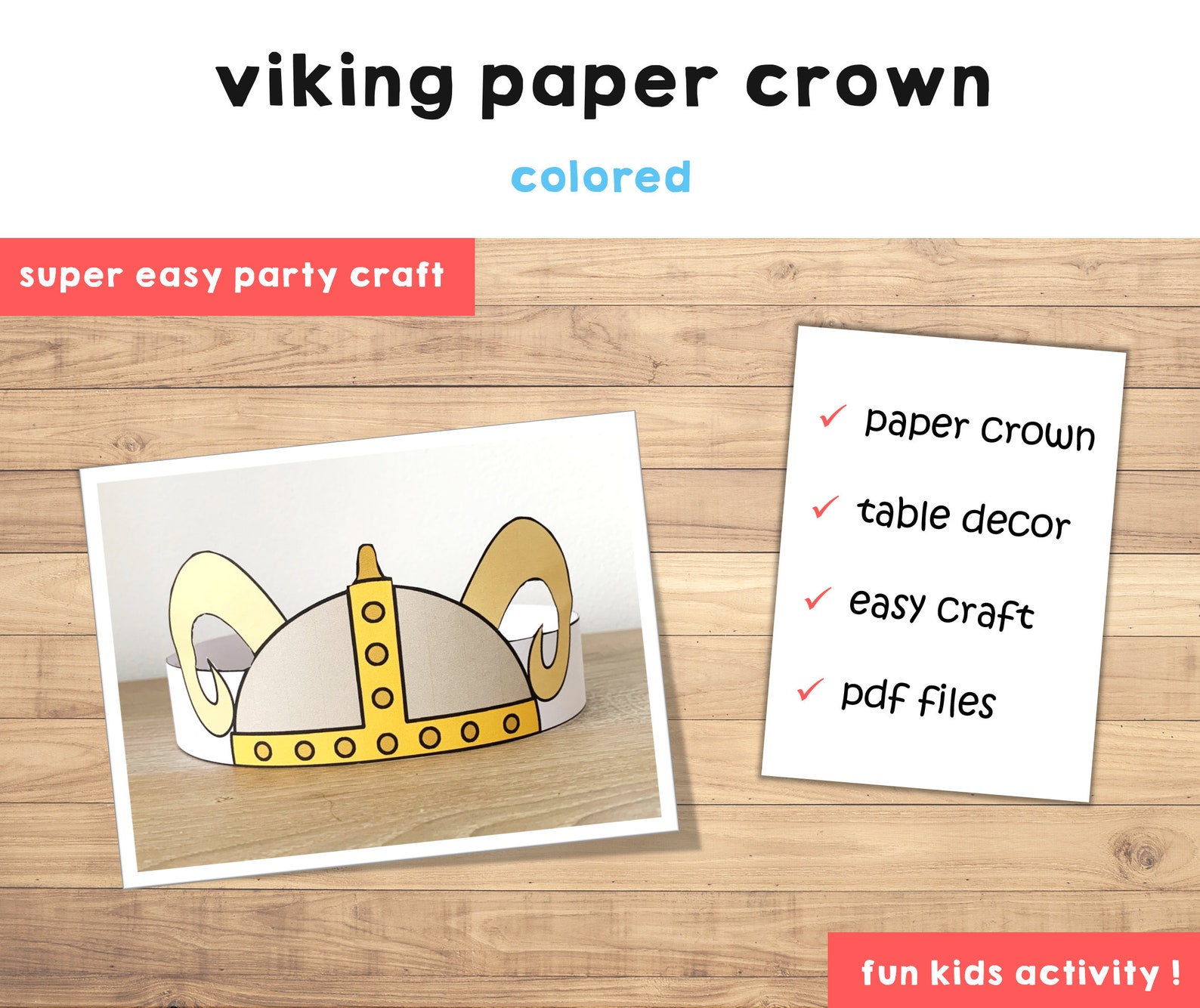 Viking Paper Crown Activity Printable Kids Craft Helmet Medieval ...
