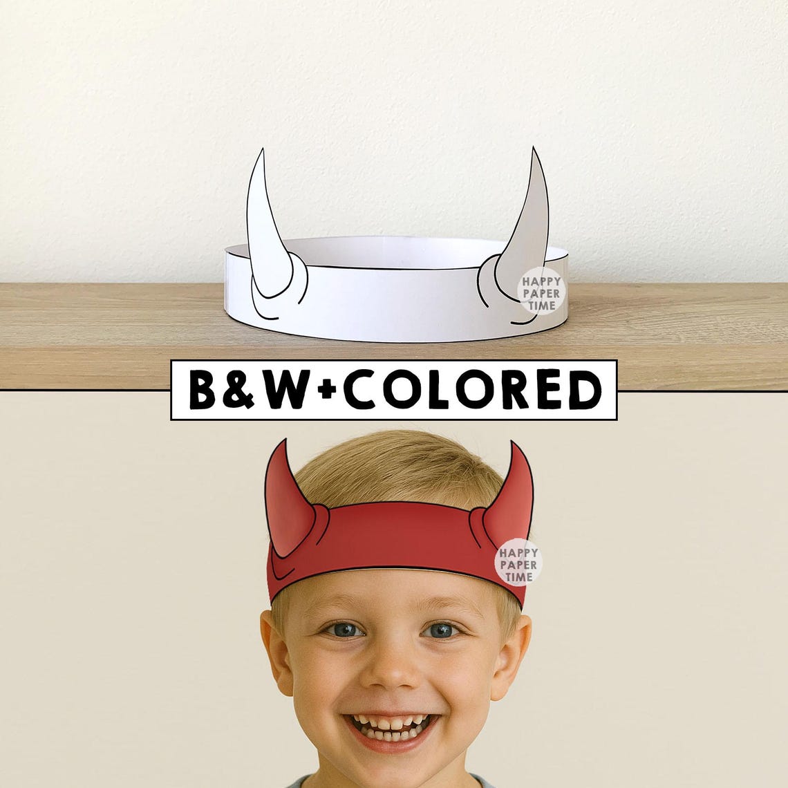 Devil Horns Paper Crown Party Coloring Printable Kids Craft Satan Hell ...
