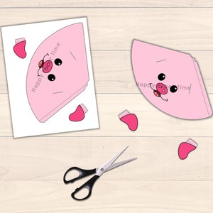 Pig Party Hat Paper Printable Template Print Out Farm Animal Table ...