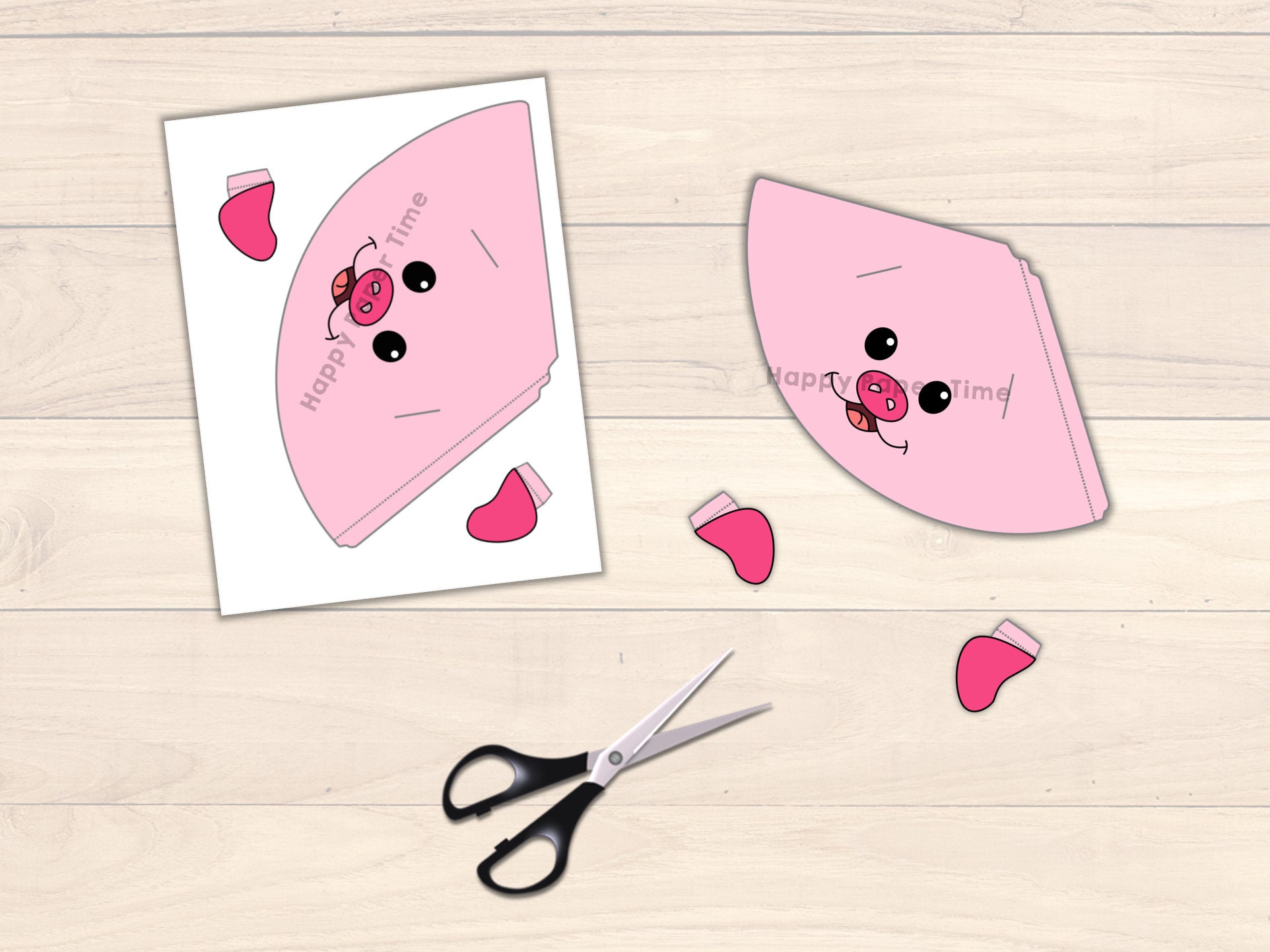 Pig Party Hat Paper Printable Template Print Out Farm Animal - Etsy