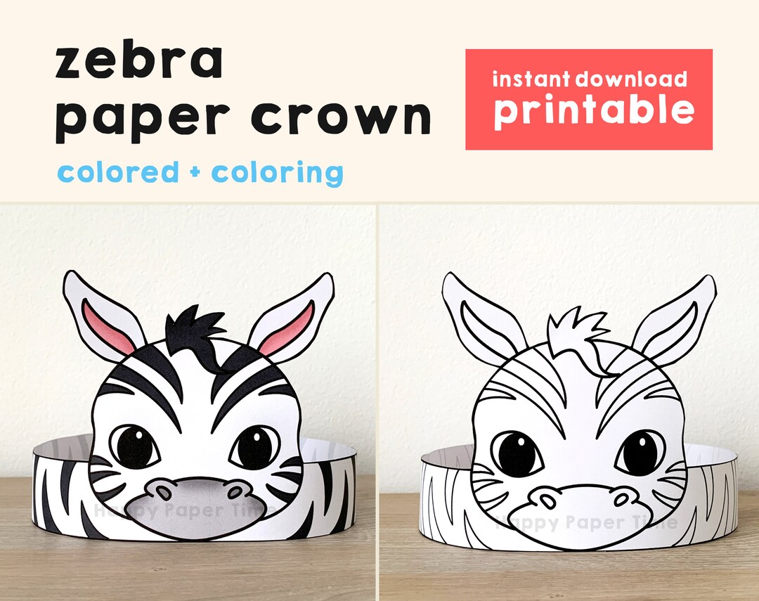 Zebra Paper Crown Party Coloring Printable Kids Craft African - Etsy