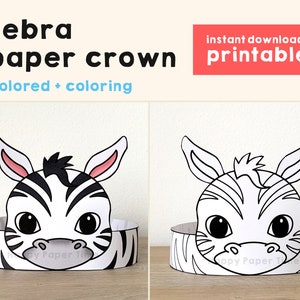 Zebra Paper Crown Party Coloring Printable Kids Craft African | Etsy
