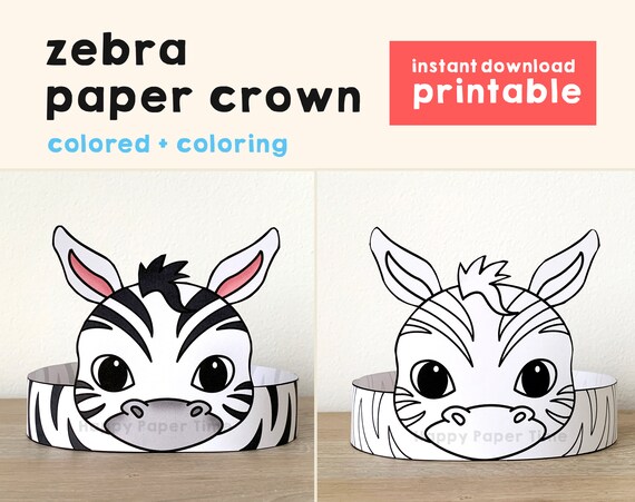 Zebra Paper Crown Party Coloring Printable Kids Craft African | Etsy