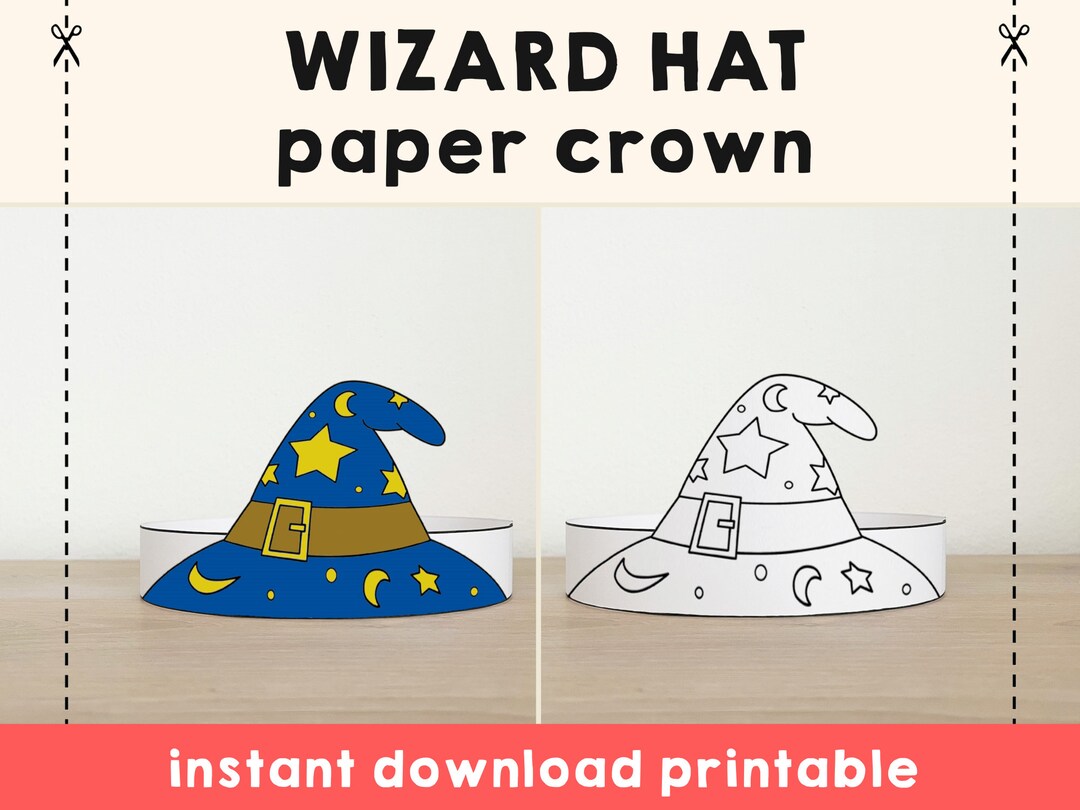 Wizard Hat Paper Crown Template Fantasy Party Headband Coloring ...