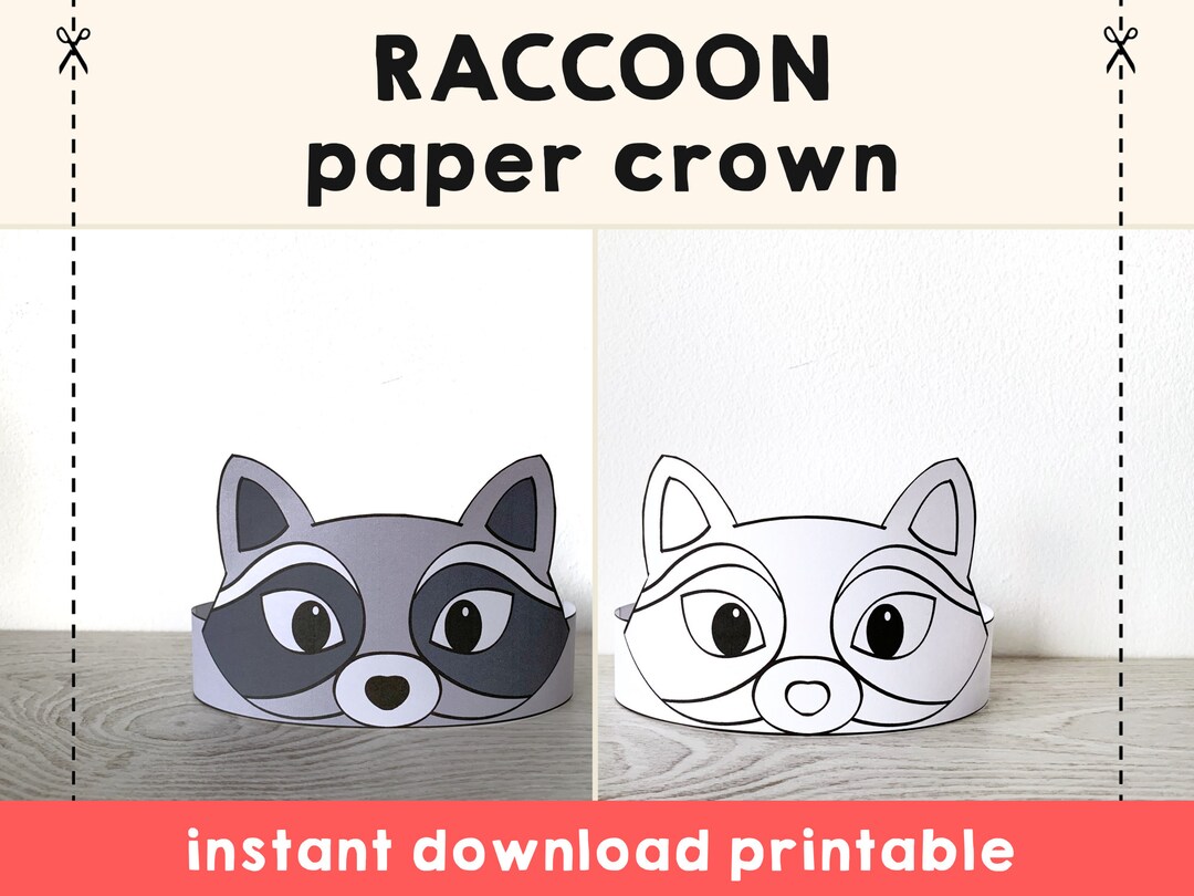 Raccoon Paper Crown Coloring Activity Printable Kids Craft Woodland ...